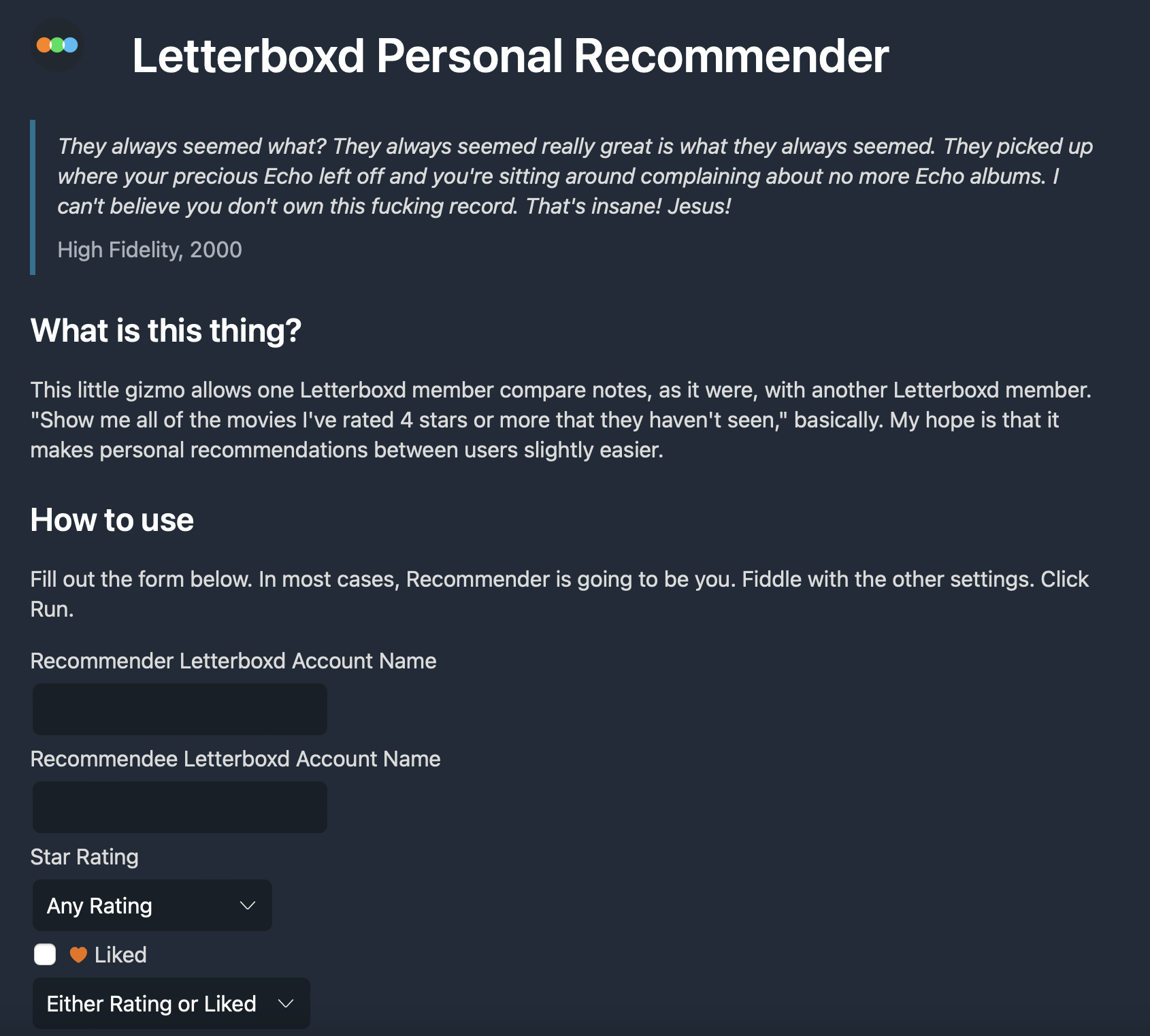 Letterboxd Personal Recommender
